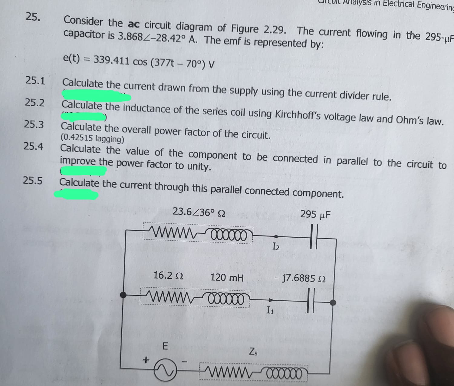 Solved Consider the ac circuit diagram of Figure 2.29. ﻿The | Chegg.com