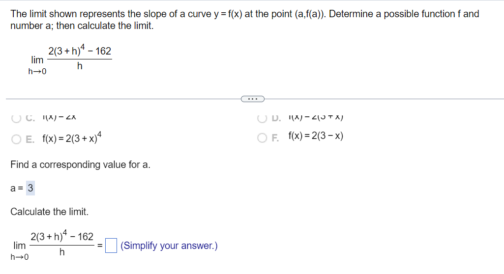 Solved The limit shown represents the slope of a curve | Chegg.com