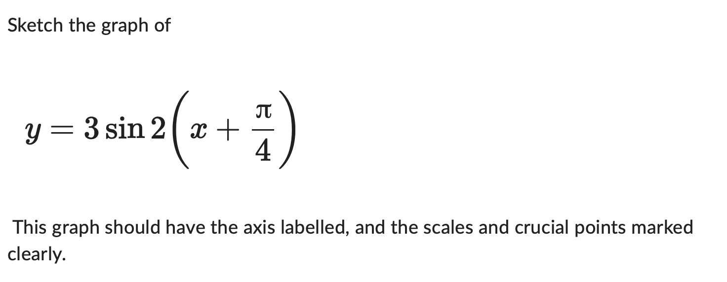 Solved Sketch the graph of y=3sin2(x+4π) This graph should | Chegg.com