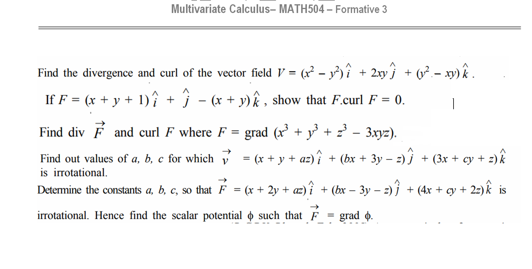 Solved Multivariate Calculus, MATH504 - Formative 3 + 1 Find | Chegg.com