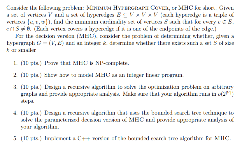 Consider the following problem: MINIMUM HYPERGRAPH | Chegg.com