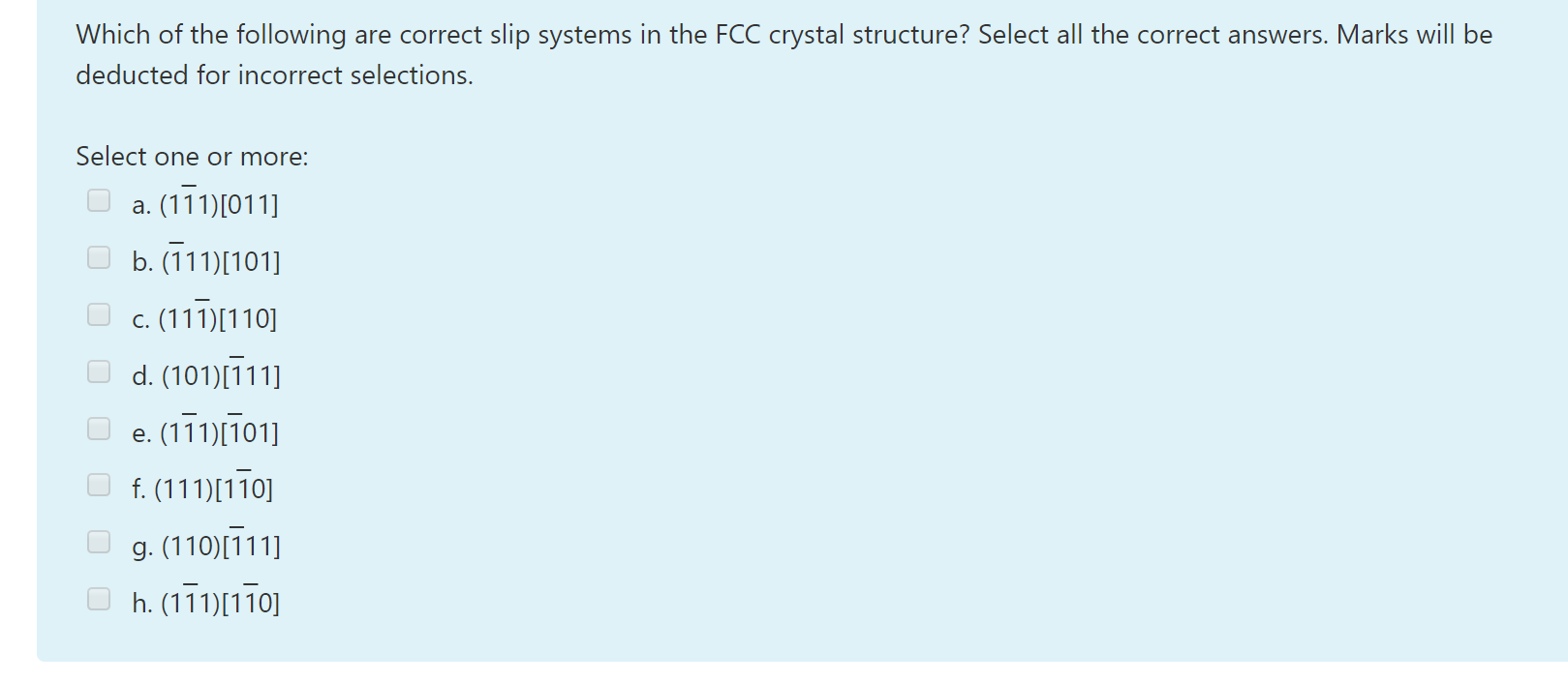 Solved Which of the following are correct slip systems in | Chegg.com