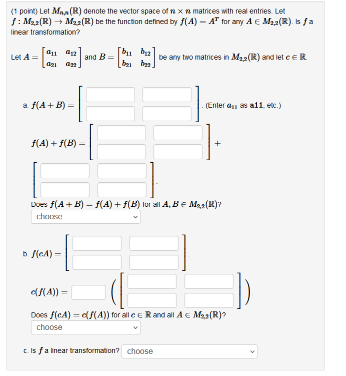 Solved (1 point) Let M1,n(R) denote the vector space of n x | Chegg.com