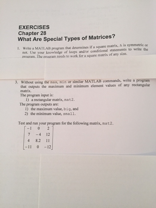 Solved Write A Matlab Program That Determines If A Square