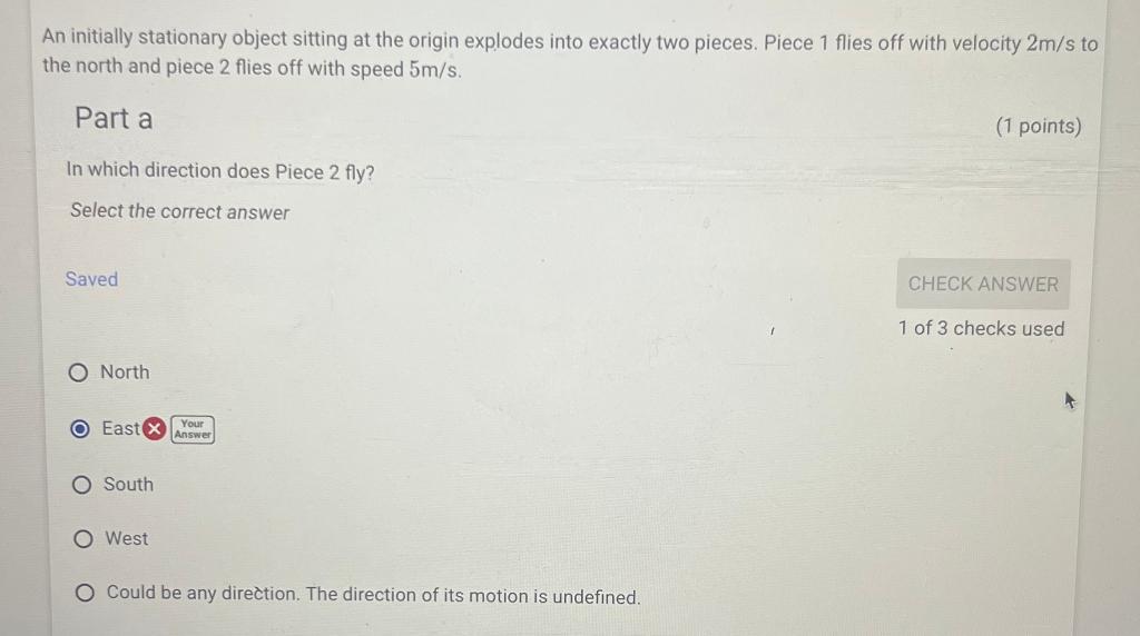 Solved An initially stationary object sitting at the origin | Chegg.com