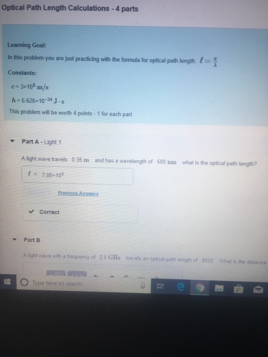 Solved Optical Path Length Calculations-4 parts Learning | Chegg.com