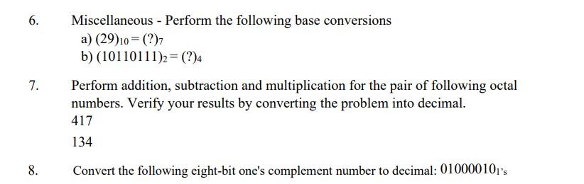 Solved 6. Miscellaneous - Perform the following base | Chegg.com