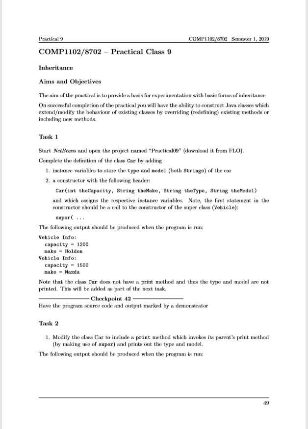 Solved COMPI102 Semester 1, 2019 Practical 9 COMP1102/8702 | Chegg.com