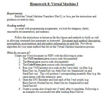 Solved Requirements: Build the Virtual Machine Translator | Chegg.com