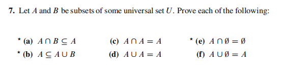 Solved 7. Let A and B be subsets of some universal set U. | Chegg.com