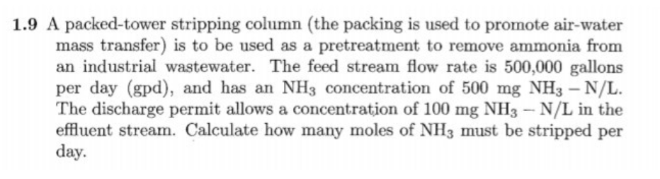 Solved 1.9 A packed-tower stripping column (the packing is | Chegg.com