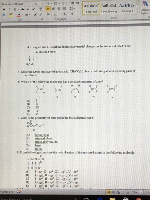 Solved Using delta+ and delta- notation, indicate any | Chegg.com