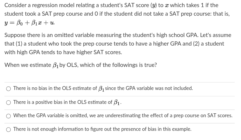 Solved Consider a regression model relating a student's SAT | Chegg.com