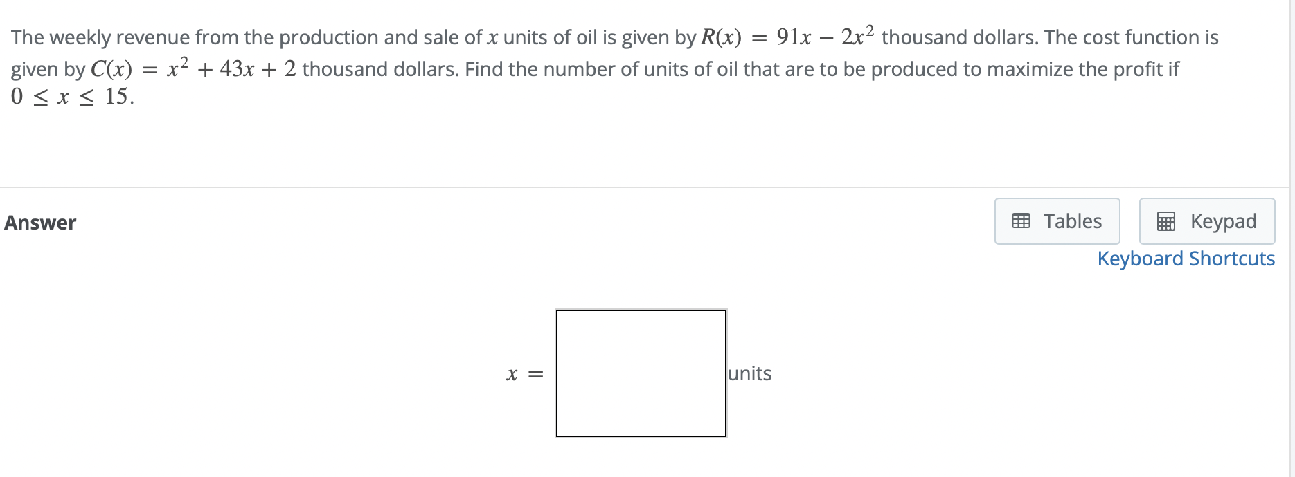 Solved The weekly revenue from the production and sale of x | Chegg.com