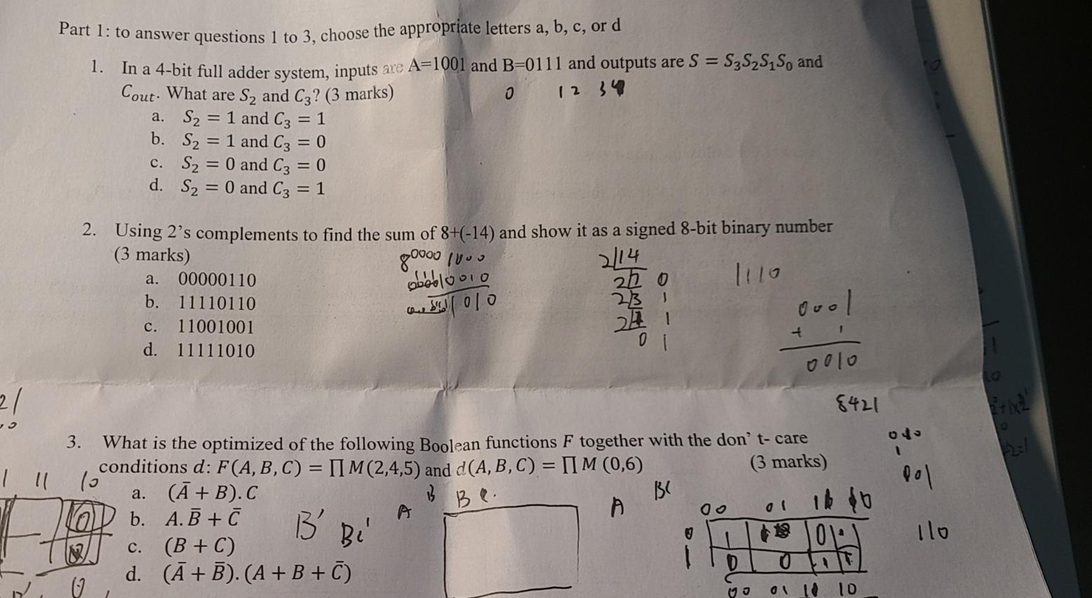 Solved Part 1: to answer questions 1 to 3 , choose the | Chegg.com