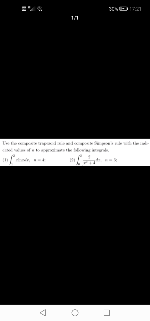 Solved HD .. 30% 17:21 1/1 Use the composite trapezoid rule | Chegg.com