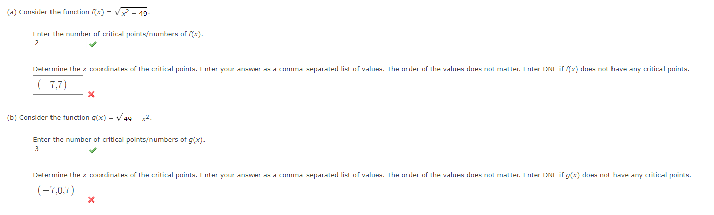 Solved (a) Consider the function f(x)=x2−49. Fnter the | Chegg.com