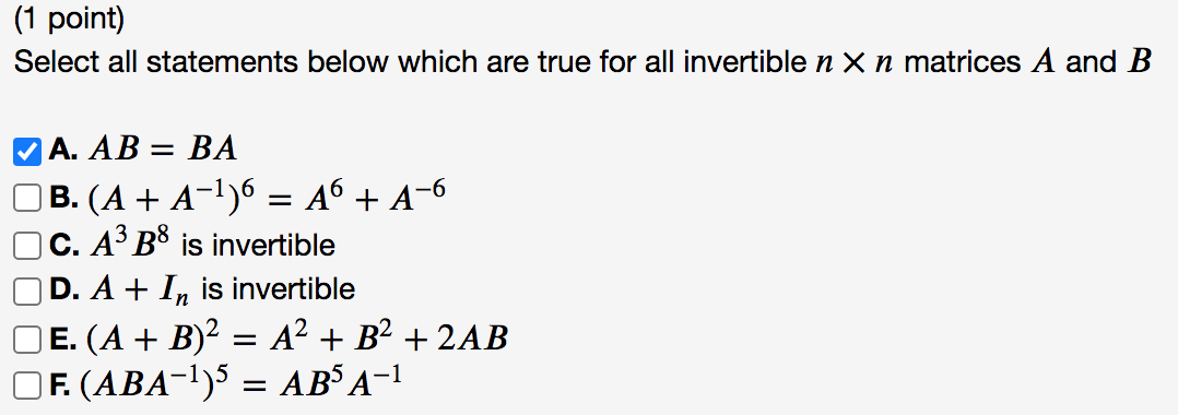 Solved (1 point) Select all statements below which are true | Chegg.com