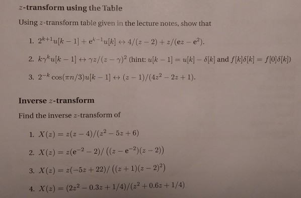 Solved z-transform using the Table Using 2-transform table | Chegg.com