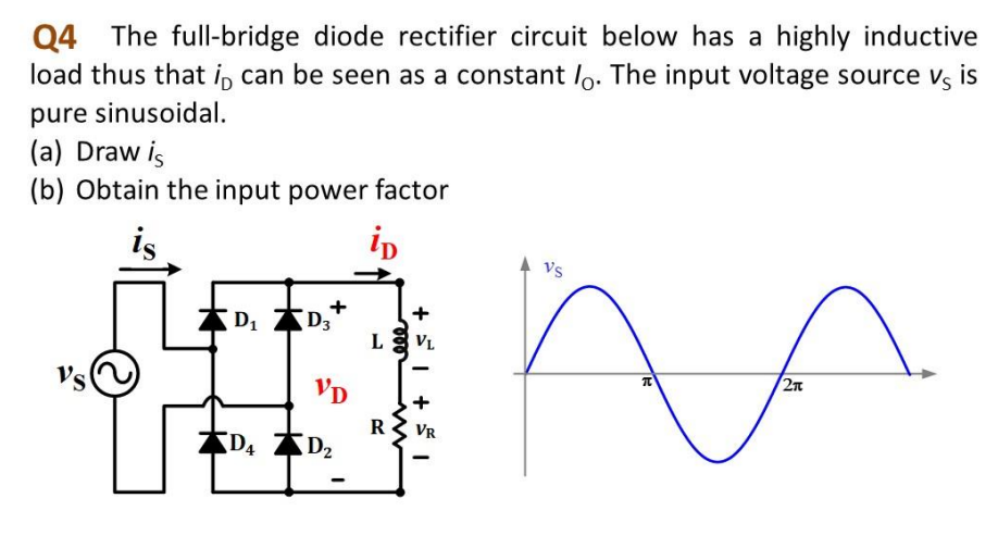 Solved Q4 The full-bridge diode rectifier circuit below has | Chegg.com