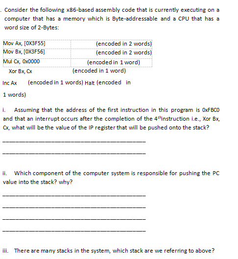 Solved . Consider the following x86-based assembly code that | Chegg.com