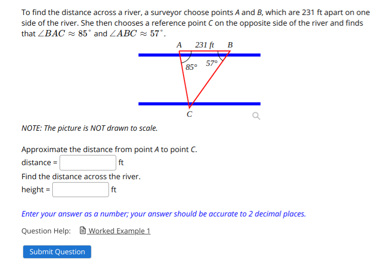 Solved To find the distance across a river, a surveyor | Chegg.com