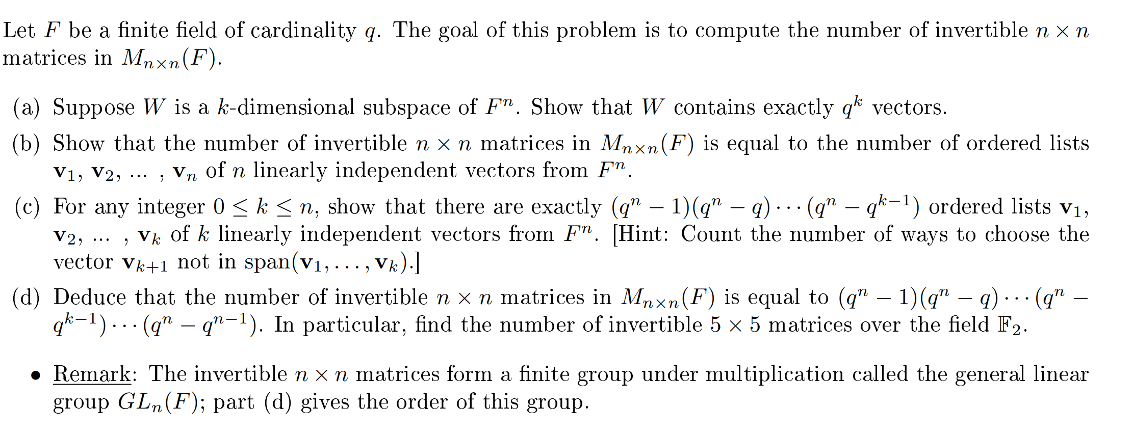 Solved Let F be a finite field of cardinality q. The goal of | Chegg.com