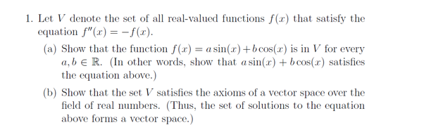 Solved 1. Let V denote the set of all real-valued functions | Chegg.com
