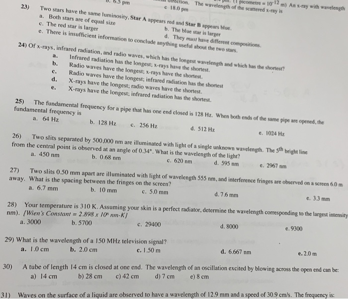 Solved pr. ( 1 picometre = 1σ12 m) An x-ray with wavelength | Chegg.com