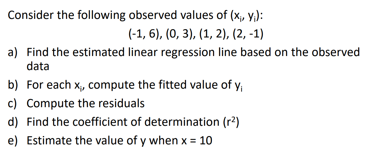 Solved Consider the following observed values of (xi,yi) : | Chegg.com