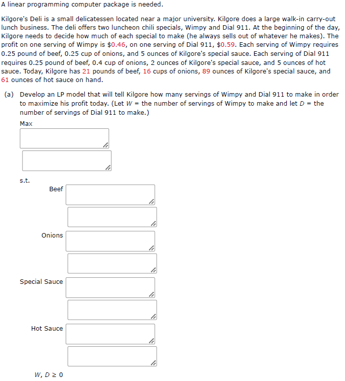Solved linear programming computer package is needed. | Chegg.com