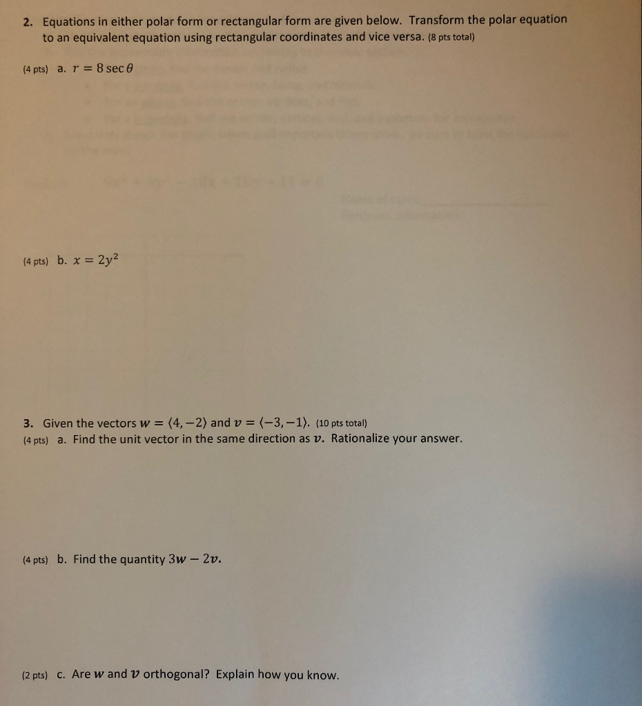 Solved 2. Equations in either polar form or rectangular form | Chegg.com