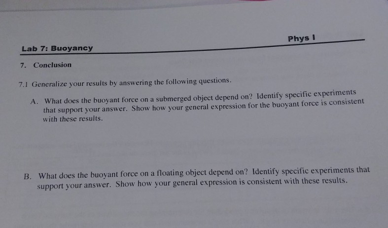 Solved Lab 7: Buoyancy 6. Measuring the buoyant force on an | Chegg.com
