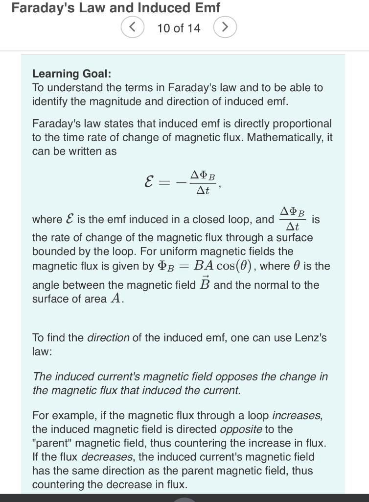 Solved Faraday's Law and Induced Emf 10 of 14 Learning Goal: | Chegg.com