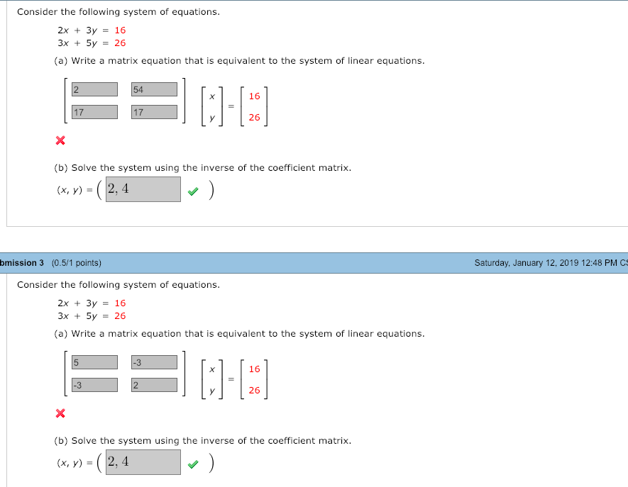 Solved Consider the following system of equations 2x 3y 16 | Chegg.com