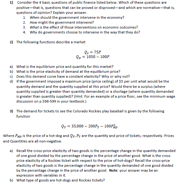 Solved 1) Consider the 4 basic questions of public finance | Chegg.com