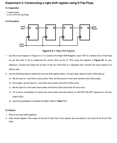 Solved Lab 7: Introduction to Flip-Flops and Shift Registers | Chegg.com