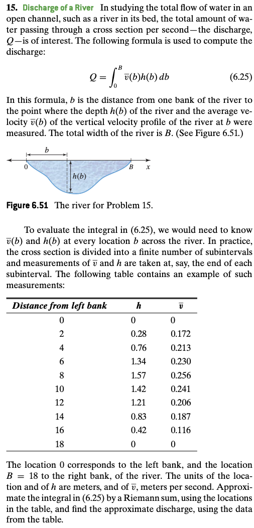 Solved 15. Discharge of a River In studying the total flow | Chegg.com