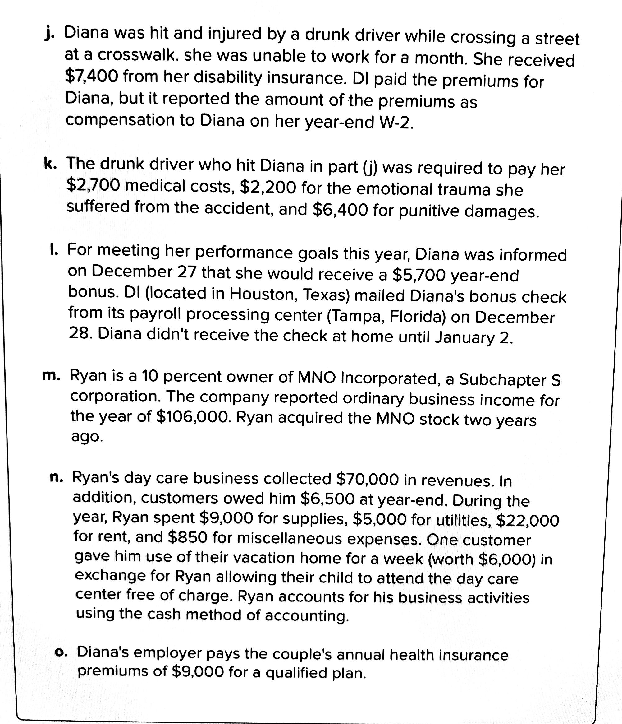 Diana and Ryan Workman were married on January 1 of | Chegg.com