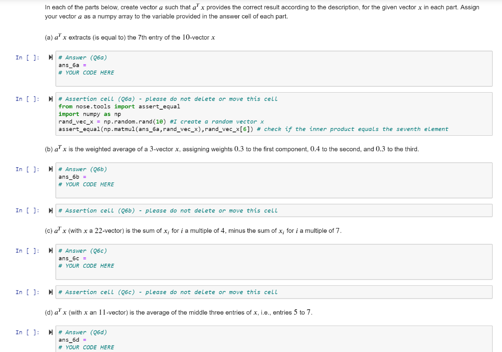 Solved In each of the parts below, create vector a such that | Chegg.com
