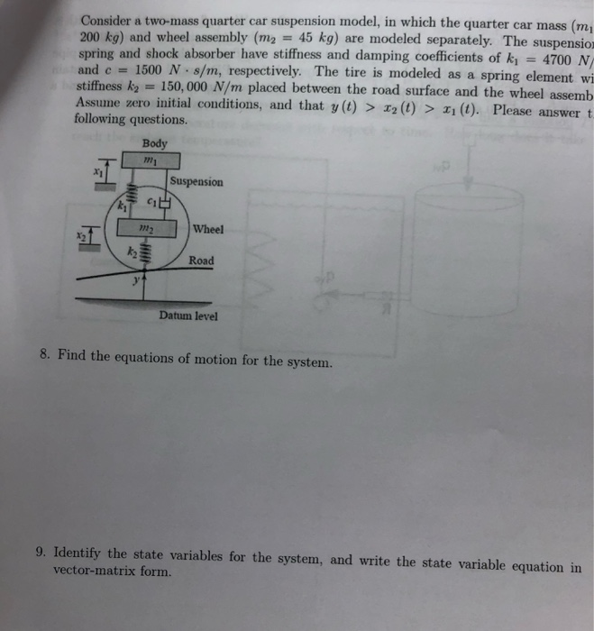 Solved Consider a two-mass quarter car suspension model, in | Chegg.com
