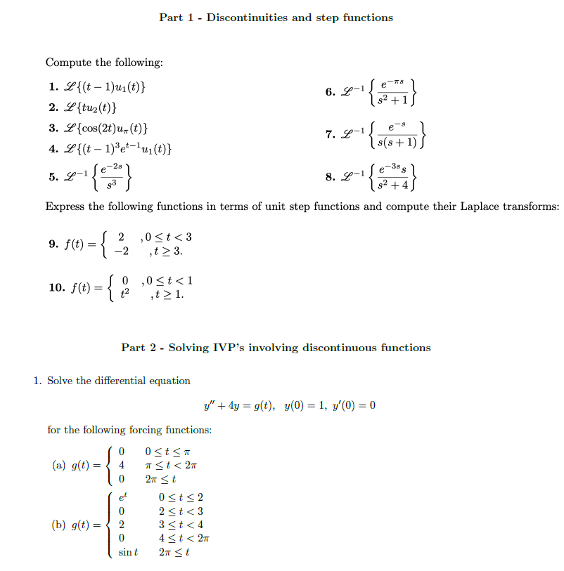 Solved Part 1 - Discontinuities and step functions Compute | Chegg.com