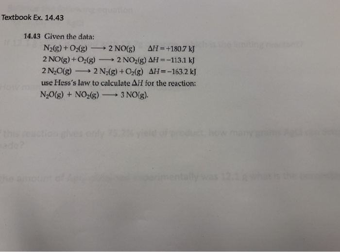 Solved Textbook Ex. 14.43 14.43 Given the data: N2(g) + | Chegg.com