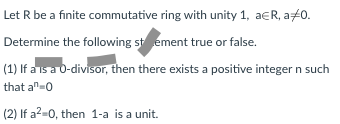 Solved Let R be a finite commutative ring with unity 1, aer, | Chegg.com