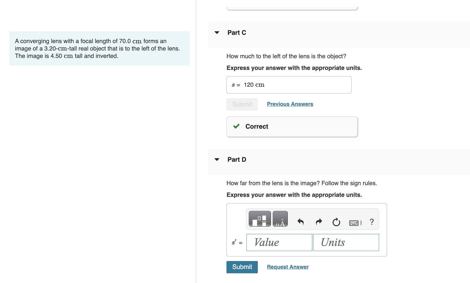 Solved Help please! A converging lens with a focal length | Chegg.com