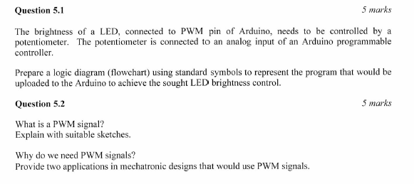 Solved Question 5.1 5 marks The brightness of a LED, | Chegg.com