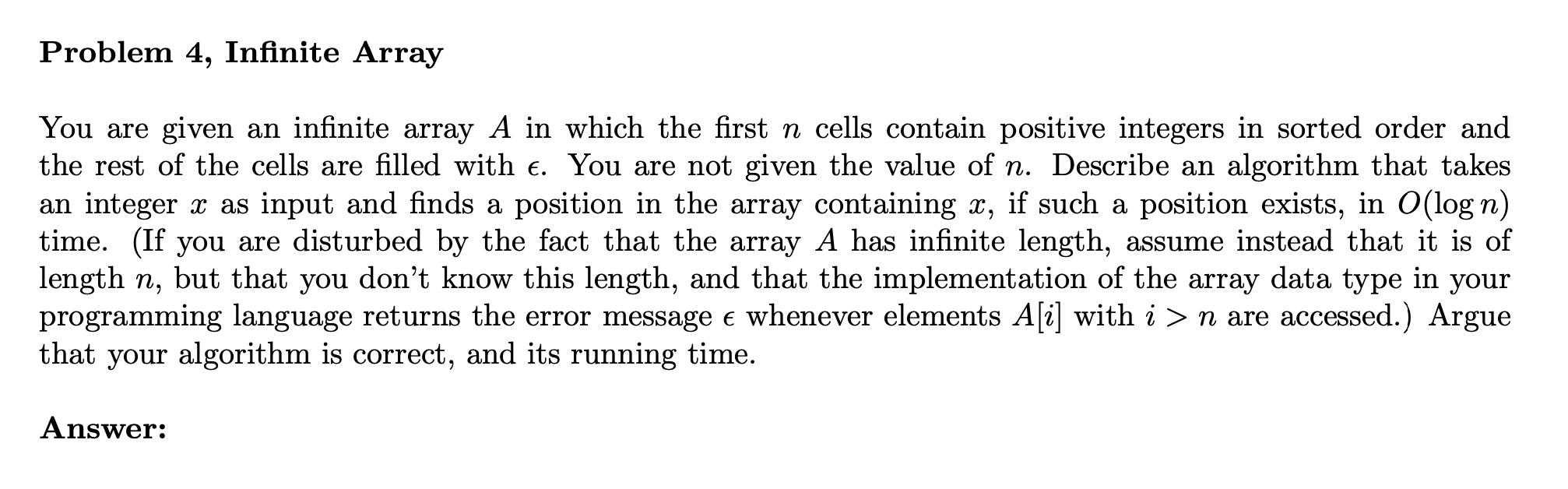 Solved Problem 4, Infinite Array You are given an infinite | Chegg.com