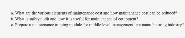 Solved a. What are the various elements of maintenance cost | Chegg.com