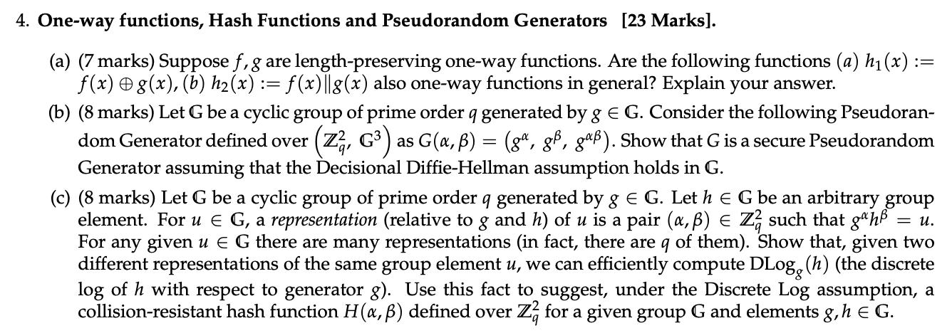 Solved One-way functions, Hash Functions and Pseudorandom | Chegg.com