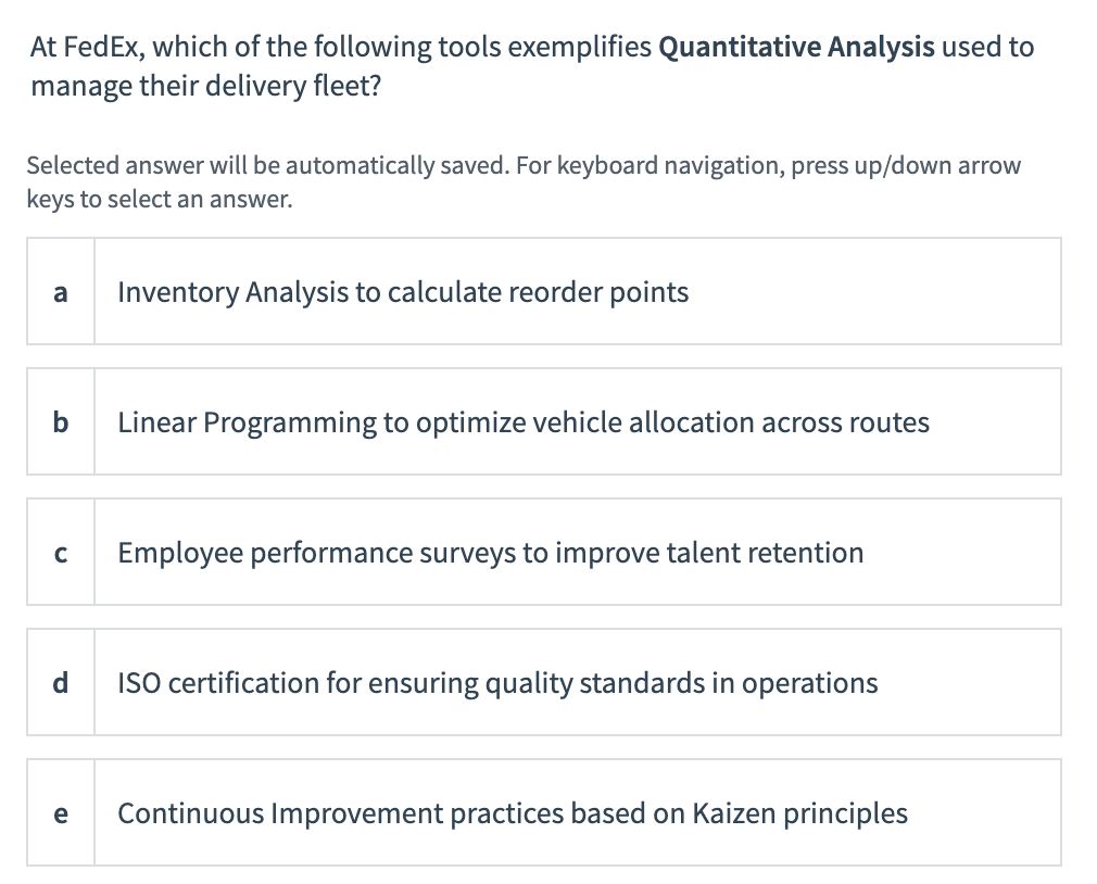 Solved At FedEx, which of the following tools exemplifies | Chegg.com